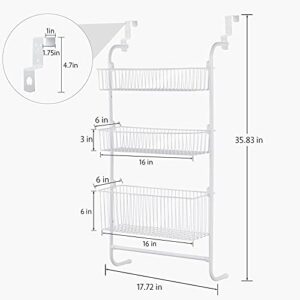 Wetheny Over The Door Heavy Duty 3 Tier Hanging Wire Storage Basket Pantry Cabinet Spice Rack Towel Rack hanging Shelf Organizer with Hooks and Napkin Holder for Bathroom Kitchen Craft Room White