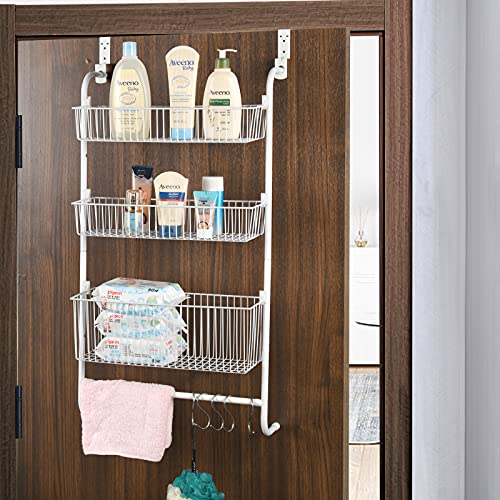 Wetheny Over The Door Heavy Duty 3 Tier Hanging Wire Storage Basket Pantry Cabinet Spice Rack Towel Rack hanging Shelf Organizer with Hooks and Napkin Holder for Bathroom Kitchen Craft Room White