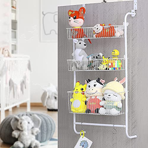 Wetheny Over The Door Heavy Duty 3 Tier Hanging Wire Storage Basket Pantry Cabinet Spice Rack Towel Rack hanging Shelf Organizer with Hooks and Napkin Holder for Bathroom Kitchen Craft Room White