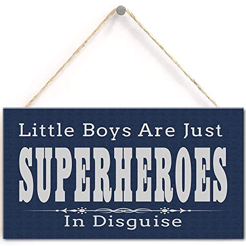 TOMATO FANQIE Little Boys are Just Superheroes in Disguise, Superheroes Kids Room Decor Sign Plaque 5 X 10 inch (SU-G038)