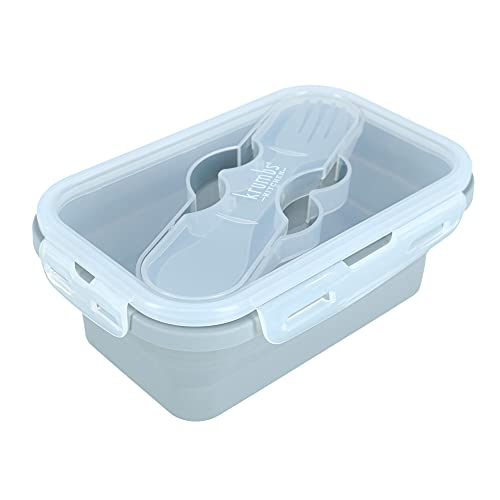 Krumbs Kitchen Essentials Collapsible Silicone Lunch Container Box Food Storage for School, Work, Travel Friendly - Gray