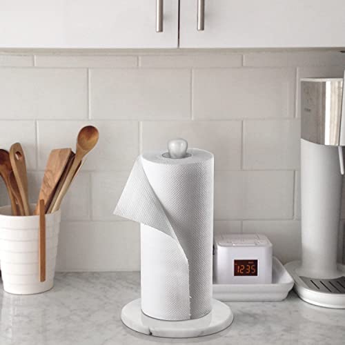 Flexzion Marble Paper Towel Holder - White 12-inch Paper Towel Holder Countertop - Paper Towel Stand with Weighted Marble Base for Standard and Jumbo Size Paper Rolls