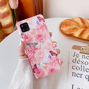 Jmltech for Samsung Galaxy A12 Case for Women Girls Cute Floral Butterfly Soft Silicone Slim Thin Cute Flexible Protective Girly Phone Case for Samsung Galaxy A12 5G 2021