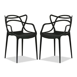 aron living monte 18" mid-century plastic dining chairs in black (set of 2)