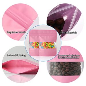 100 Pieces Smell Proof Mylar Bags, Resealable Food Storage Bags with Clear Window, Foil Pouch Stand-up Bags for Food Self Sealing Storage Supplies (Pink, 3.5 x 5 Inch)