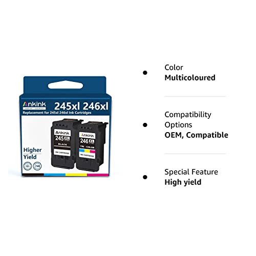 Ankink Higher Yield 245XL 246XL Ink Cartridge Black Color Combo Fit for Cannon MX490 MX492 MG2522 TS3100 TS3122 TS3300 TS3322 TS3320 TR4500 TR4520 TR4522 MG2500 Printer Canon PG 245 CL 246 XL