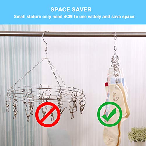 Seropy Clothes Hanger with 10 Clips Laundry Drying Rack 6 Pack, Clothes Drying Rack Stainless Steel Sock Hangers Windproof Clip and Drip Hanger for Drying Socks, Bras, Towel, Underwear, Baby Clothes