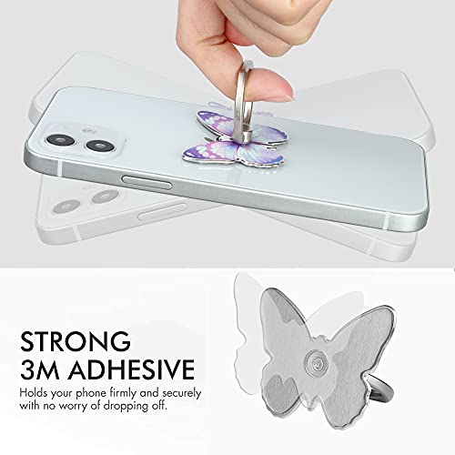 LSL Cute Butterfly Cell Phone Ring Holder 360°Rotation Metal Finger Stand Kickstand Universal Compatible with iPhone Samsung Galaxy LG Google Pixel iPad Three Pack Pink Blue Purple Pretty Butterfly