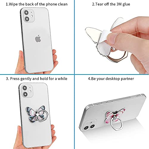 LSL Cute Butterfly Cell Phone Ring Holder 360°Rotation Metal Finger Stand Kickstand Universal Compatible with iPhone Samsung Galaxy LG Google Pixel iPad Three Pack Pink Blue Purple Pretty Butterfly