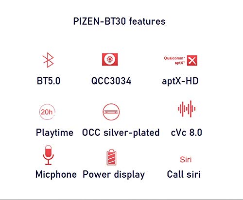 Pizen Neckband Wireless Bluetooth Cable for IEM,APTX-HD/APTX/AAC,4 Core Silver Plated Cable,IPX5 Waterproof,mmcx Bluetooth Adapter Cable for Shure SE425,SE535,SE846,UE900S,Sony XBA,Fiio