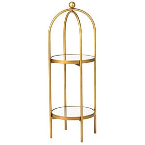 glitzhome modern metal storage rack gold 2-tier organizer floor shelf decorative storage shelves with silver mirror tiers for bedroom living room office kitchen bathroom, 42”h