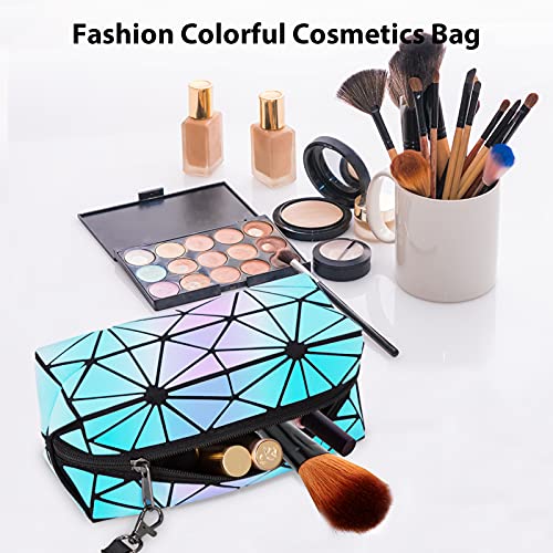 Luminous Pencil Pen Pouch Big Capacity,Geometric Portable Holographic Reflective Pencil case, Zipper Stationery Storage Pouch,Pen Marker Case for High Middle Primary School Student Office (blue)