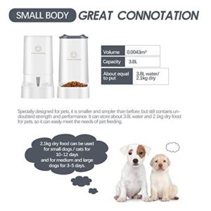 2-in-1 Automatic Food&Water Dispenser for Small Dogs, 2.1kg Gravity Food Dispenser 3.8L Waterer Set Travel Puppy Smart Feeder Self-Dispensing Water Feeder&Food Container for Cat and Small Medium Dog