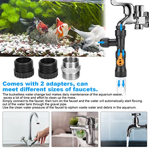 GLOGLOW Aquarium Water Changer, Fish Tank Water Changer Faucet Adapter Replacement Faucet Nozzles Pump with 2 Faucet Adapters Aquarium Water Changer Flow Control Valve Assembly