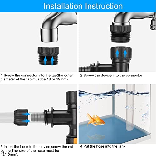 GLOGLOW Aquarium Water Changer, Fish Tank Water Changer Faucet Adapter Replacement Faucet Nozzles Pump with 2 Faucet Adapters Aquarium Water Changer Flow Control Valve Assembly