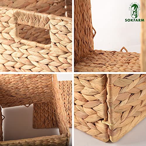 Water hyacinth storage baskets 12x12x12 in, square baskets for storage shelves with fabric lining, storage baskets for cube organizer, ikea kallax storage cubes, 2 Pcs