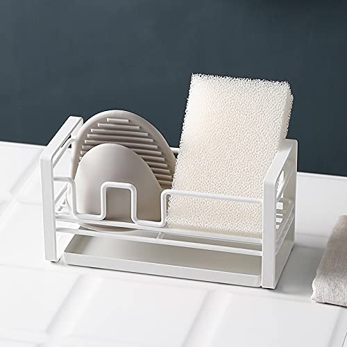 ZOOFOX 2 Pack Sink Sponge Holder with Removable Drain Tray, 7.2 Inch Countertop Caddy Organizer, Kitchen Soap Dish Dispenser Brush Holder