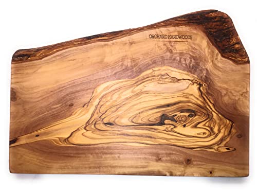 12" Rustic Handmade Bark Edge Olive Wood Charcuterie Board by Orchard Hardwoods- For Cutting, Chopping, Serving. Wooden Slab- Unique Gift. In Sm 12", Med 16", Lg 20", XL 24".(Small 12x5-6x0.8 inch)