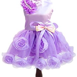 SMALLLEE_LUCKY_STORE Pet Small Dog Wedding Dress with Bowknot Birthday Party Costume Satin Rose Pearls Girl Formal Dress Cat Tutu Purple Violet XXL