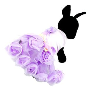 SMALLLEE_LUCKY_STORE Pet Small Dog Wedding Dress with Bowknot Birthday Party Costume Satin Rose Pearls Girl Formal Dress Cat Tutu Purple Violet XXL