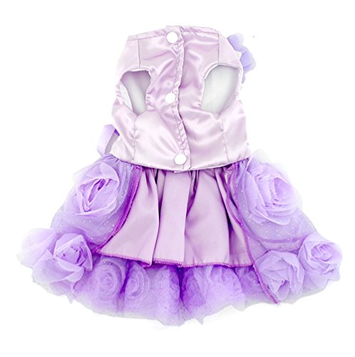 SMALLLEE_LUCKY_STORE Pet Small Dog Wedding Dress with Bowknot Birthday Party Costume Satin Rose Pearls Girl Formal Dress Cat Tutu Purple Violet XXL