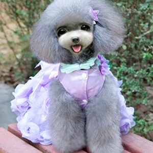 SMALLLEE_LUCKY_STORE Pet Small Dog Wedding Dress with Bowknot Birthday Party Costume Satin Rose Pearls Girl Formal Dress Cat Tutu Purple Violet XXL