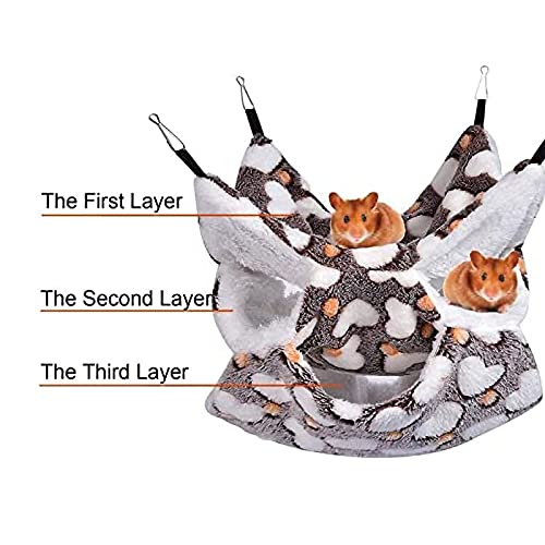 Petmolico 3 Pieces Ferret Cage Hammock Set - Triple Layer Plush Rat Hammock and Hanging Tent Bed and Warm Bed Mat for Sugar Glider, Rat, Ferret, Chincilla, Hamster, Guinea Pig, Coffee Hearts