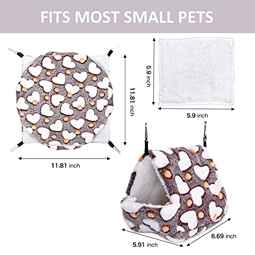 Petmolico 3 Pieces Ferret Cage Hammock Set - Triple Layer Plush Rat Hammock and Hanging Tent Bed and Warm Bed Mat for Sugar Glider, Rat, Ferret, Chincilla, Hamster, Guinea Pig, Coffee Hearts