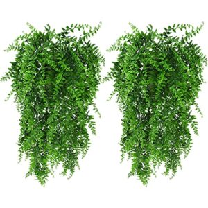 hercocci 2 pack reptile plants, terrarium hanging plants vines artificial leaves habitat decorations with suction cup for bearded dragon hermit crab lizard snake geckos chameleon