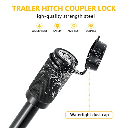 Cenipar Trailer Hitch Lock Receiver Long Hitch Pin 5/8 Inch Diameter 4 Inch Long for Truck Car and Boat Fits Class III, IV, V Hitches Towing Locks, 1/4” Dia Trailer Coupler Lock with 3/4” Inch Span