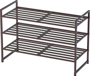 simple houseware 3-tier stackable metal panel shoes rack, bronze