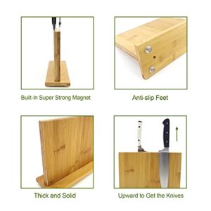 Bamboo Large Magnetic Knife Block, Bamboo Knife Holder with Powerful Magnet, Kitchen Knife Organizer Block for Storage, Double Sided Magnetic Knife Holder(11.8"x8.6")