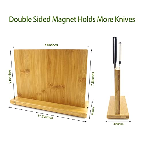 Bamboo Large Magnetic Knife Block, Bamboo Knife Holder with Powerful Magnet, Kitchen Knife Organizer Block for Storage, Double Sided Magnetic Knife Holder(11.8"x8.6")