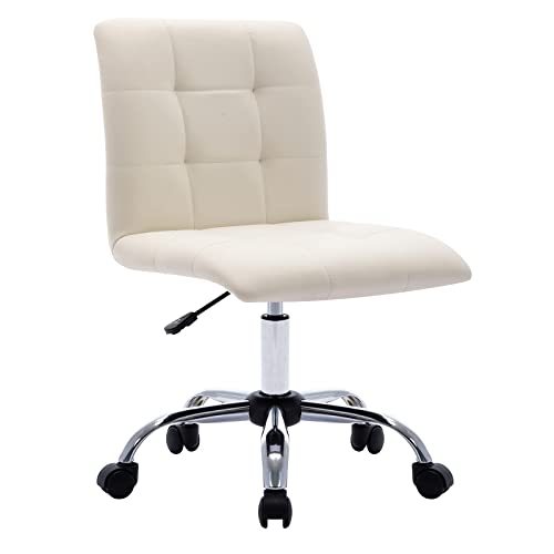 Duhome Rolling Home Office Desk Chairs for Teens, Adjustable Task Chair No Arms Desk Chair with Backrest for Home Office Bedroom Barber White PU Leather