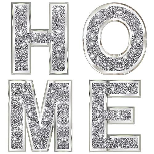 4 pcs Independent Letters Home.Glam Crystal Diamond Letters.Silver Mirror Glass Home Decoration for Wall, Fireplace, Bookshelf and Table.