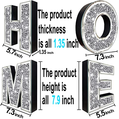 4 pcs Independent Letters Home.Glam Crystal Diamond Letters.Silver Mirror Glass Home Decoration for Wall, Fireplace, Bookshelf and Table.