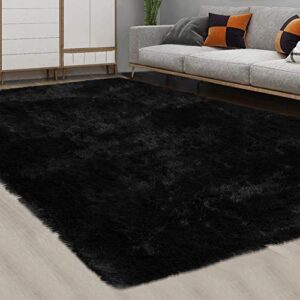 caromio shag area rug modern indoor plush fluffy rugs, 8' x 10' extra soft and comfy shaggy carpet rugs for bedroom living room girls kids nursery fluffy area rug, black