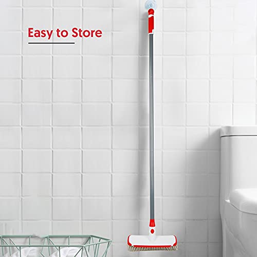 Scrub Brush Floor Brush with Long Handle, Deck Brush Floor Scrubber 2 in 1 Scrape Brush Stiff Bristle Shower Brush Scrubbing Brush Cleaning Brush for Bathroom, Kitchen, Tub, Carpet, Grout, Tile