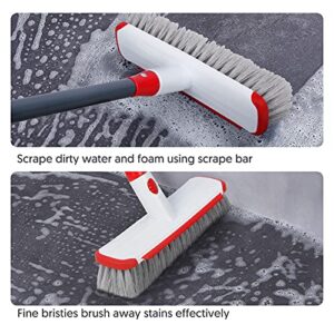 Scrub Brush Floor Brush with Long Handle, Deck Brush Floor Scrubber 2 in 1 Scrape Brush Stiff Bristle Shower Brush Scrubbing Brush Cleaning Brush for Bathroom, Kitchen, Tub, Carpet, Grout, Tile