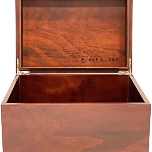 Blake & Lake Large Wooden Box with Hinged Lid - Wood Storage Box with Lid - Wooden Keepsake Box - Decorative boxes with lids (Dark Oak)