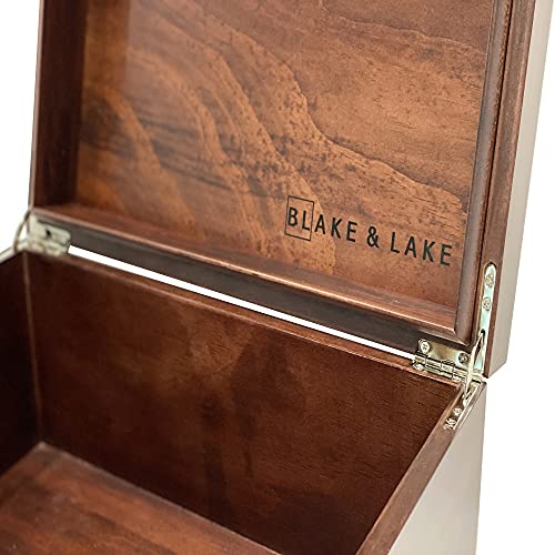 Blake & Lake Large Wooden Box with Hinged Lid - Wood Storage Box with Lid - Wooden Keepsake Box - Decorative boxes with lids (Dark Oak)