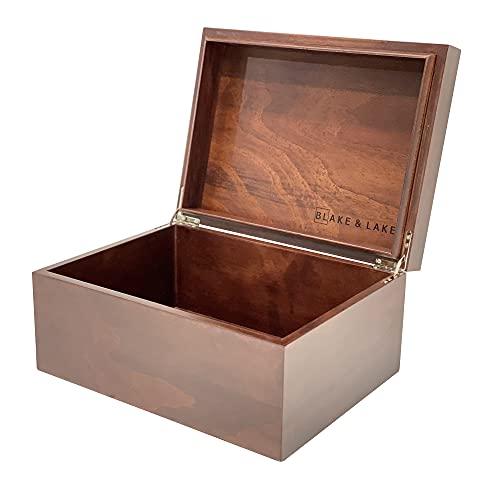 Blake & Lake Large Wooden Box with Hinged Lid - Wood Storage Box with Lid - Wooden Keepsake Box - Decorative boxes with lids (Dark Oak)