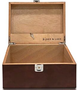 blake & lake locking wood storage box - decorative box for home or office - wooden box with hinged lid keepsake box with lock oak box for home (dark oak)