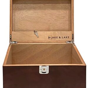 Blake & Lake Locking Wood Storage Box - Decorative box for Home or Office - Wooden Box with Hinged Lid Keepsake Box with Lock Oak Box for Home (Dark Oak)