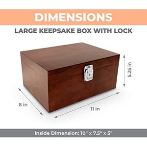 Blake & Lake Locking Wood Storage Box - Decorative box for Home or Office - Wooden Box with Hinged Lid Keepsake Box with Lock Oak Box for Home (Dark Oak)