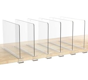 hblife 6 pack clear shelf dividers, vertical purse organizer for closet perfect for sweater, shirts, handbags in bedroom and kitchen, adjustable acrylic bookshelf for organization