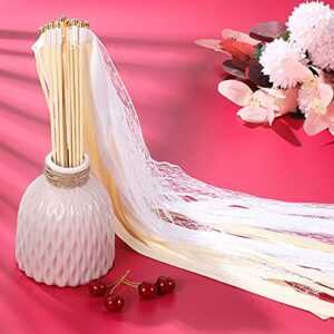 60 Pieces Lace Ribbon Stick Wands with Bells Party Streamers with Bells Silk Fairy Stick Wand Streamers for Wedding Party Baby Shower Send off Party Activities Holiday Celebration Favors (Champagne)