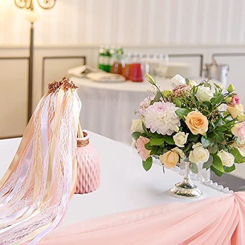 60 Pieces Lace Ribbon Stick Wands with Bells Party Streamers with Bells Silk Fairy Stick Wand Streamers for Wedding Party Baby Shower Send off Party Activities Holiday Celebration Favors (Champagne)