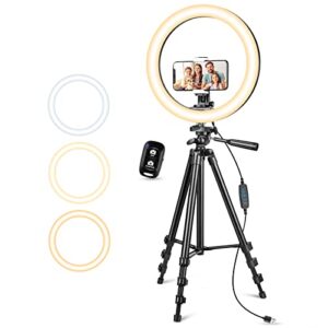 upgraded 10” ring light with stand and phone holder, dimmable led phone ringlight for photography/selfie/video recording/makeup/live stream, compatible with phones, webcams and cameras