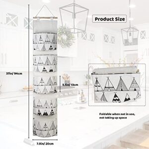 YOCOMEY 3Pcs Wall Closet Hanging Storage Bag with 5 Pockets, Waterproof Linen Fabric Over The Door Organizer, Multifucional Stylish Hanging Storage Pouches for Bedroom Bathroom (House/Leaf)